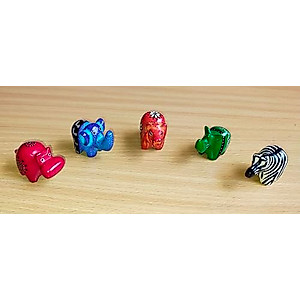 Handmade From Africa - Set of 5 Mini Soapstone - Hand Carved Lion - Elephant - Hippo - Rhino - Zebra - Figurine Sculpture - Handmade in Kenya - 1 Inch Height x 2 Inches Long, SS18