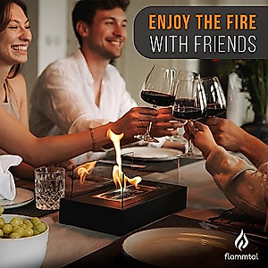 Flammtal Tabletop Fire Pit [3h Burning Time] - Table Top Firepit Indoor & Outdoor - Smores Maker with 4 Roasting Sticks - Portable Fire Pit with Adjustable Flames - Ethanol Table Top Fire Pit Bowl
