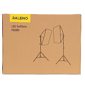 RALENO® Softbox Lighting Kit, 2 x 16'' x 16'' Photography Studio Equipments with 50W / 5500K / 90 CRI LED Bulbs, Continuous Lighting System for Video Recording and Photography Shooting