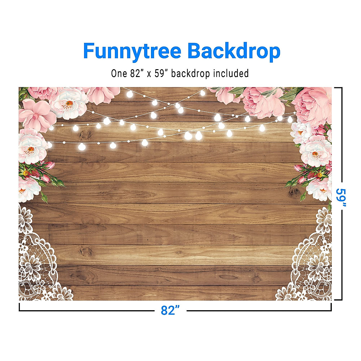 Funnytree 7X5ft Flowers Wood Lace Rustic Backdrop Wedding Floral Photography Background Wooden Board Floor Bridal Shower Baby Birthday Party Bride Banner Photo Studio