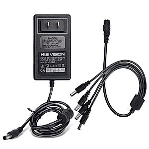 HISVISION Security Camera Power Supply Adapter 12V 2.5A 100V-240V AC to DC with 4-Way Power Splitter Cable -Fits CCTV Camera DVR NVR Surveillance System