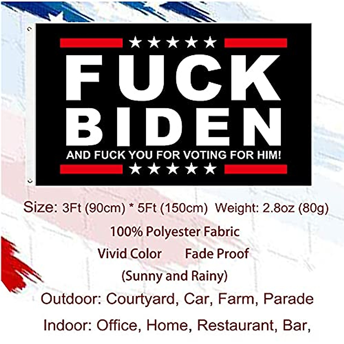 Osgow Fuck Biden Flag, 3x5 Ft Fuck FK Biden Flags, Outdoor Pop American Flags, 100% Polyester Fabric with Brass Grommets, Vivid Color and Fade Proof, Fly Your US Flag in Outdoor, Car, Farm, Room