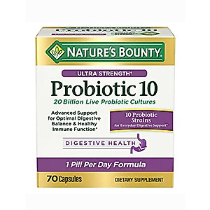 Nature's Bounty Ultra Strength Probiotic 10, Support for Digestive, Immune and Upper Respiratory Health, 70 Capsules