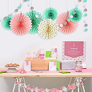 SUNBEAUTY Paper Fans Decorations Kit Wedding Bridal Shower Baby Shower Birthday Decoration Hanging Paper Honeycomb Decoration, Cream Mint Green Rose Pink 7pcs