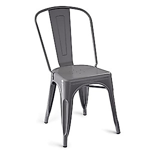 Amazon Basics Metal Dining Chairs, Dark Grey, 1 Count (Pack of 4)