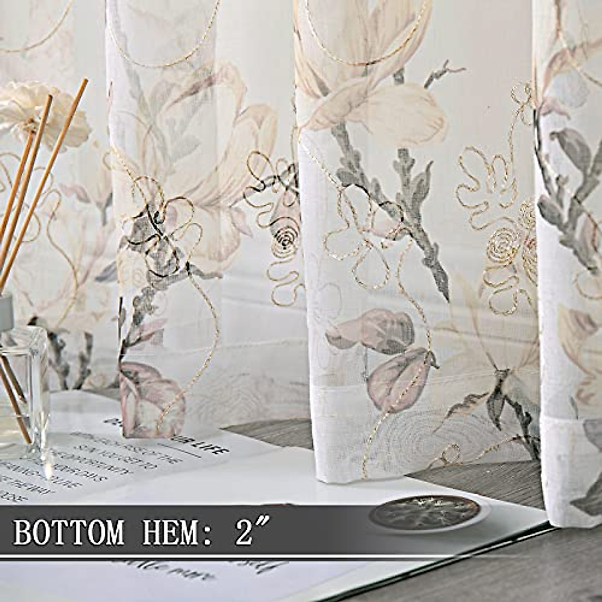 Tollpiz Floral White Sheer Valance Curtains Flower Print Vine Embroidery Bedroom Curtain Valances Rod Pocket Voile Window Curtains for Living Room, 54 x 16 inches Long, Set of 1 Panel