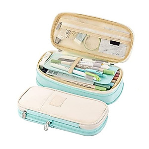 Big Capacity Pencil Pen Case, Office College School Storage Pouch Holder Box Organizer Blue (Cyan) Pencil Case, Large Pencil Case, Aesthetic Pencil Case, Pencil Case Large, Expandable Pencil