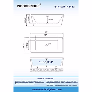 WOODBRIDGE BTA1412-MB-Drain&O Bathtub, 59", Matte Black