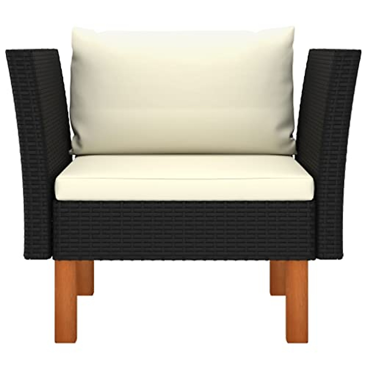 loibinfen Patio Sofa Poly Rattan and Solid Eucalyptus Wood, Patio Chair Outside Chair Outdoor Dining Chair Patio Club Chair with Armrest for Outside Lawn, Garden, Backyard_4068