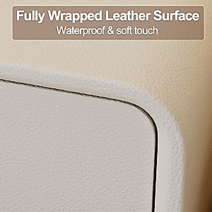 KASLANDI Solid Wood Nightstand - White Bedside Table with Leather Surface, Small Nightstand with Drawers for Bedroom