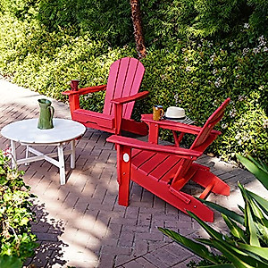 Resin TEAK Folding Adirondack Chair Set of 4, Premium All Weather Outdoor Patio Furniture, 21 Inch Wide Seat, Up to 350 lbs, Foldable Outdoor Patio Chairs, New Heritage Collection (Red)