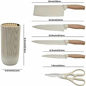 TheTJShop Kitchen Knife Set, TheTJShop 6-Piece Ultra Sharp Kitchen Knife Set with Khaki Block - Professional Anti-Rust Stainless Steel Chef Knifes for Home & Kitchen | Khaki |, 12*12*25cm