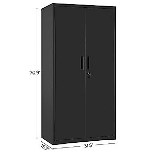 SONGMICS Garage Cabinet, Metal Storage Cabinet with Doors and Shelves, Office Cabinet for Home Office, Garage and Utility Room, Black UOMC015B01
