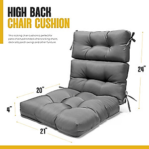 DANGHOOGY Outdoor Rocking Chair Cushion, Waterproof High Back Adirondack Chair Cushion with Ties, 44x21x4 Inches Patio Seat Cushion Replacement for Outdoor Furniture (1, Grey)