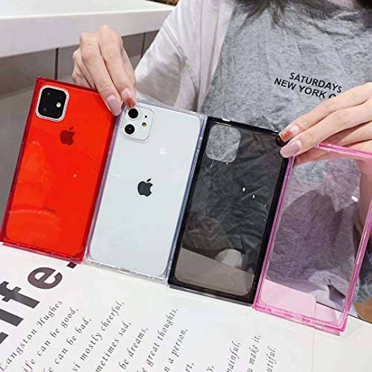 Tzomsze iPhone 11 Square Case Transparent, iPhone 11 Clear Case Reinforced Corners TPU Cushion，Crystal Clear Slim Cover Shock Absorption TPU Silicone Shell for iPhone 11 6.1 inch (2019)-Pink