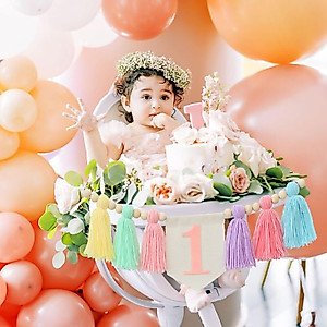 Handmade Boho 1st Birthday High Chair Banner Party Decoration for Girl Baby Shower Wall Hangings Decorative for Kids Bedroom Purple