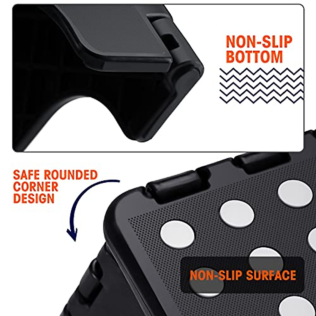 Korpai 13" Folding Step Stool for Adults and Kids Holds Up to 300 lbs,Non-Slip Folding Stools with Portable Handle, Compact Plastic Foldable Step Stool for Bathroom,Bedroom, Kitchen,Black,1PC