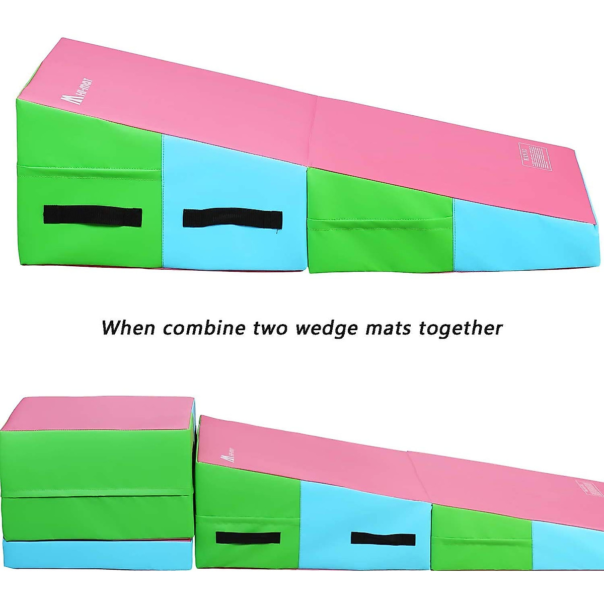 M HI-Mat Gymnastics Mat Cheese Wedge Mat Home Gymnastics Mat, Multi-size Skill Shape Rolling mat Home Sports Cheese Mat (pink&blue&green)