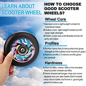 100mm Scooter Wheels - Pro Scooter Wheels 100mm Pair - Neo Oil Slick 100mm Metal Scooter Wheels Replacement - Pro Scooter Wheels 100mm - Bearings Installed - Scooter Wheels for Kids