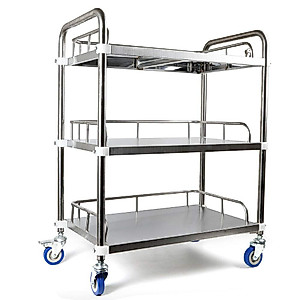 3 Layers Cart Trolley,Lab 3 Layers Clinic Serving Cart Trolley Medical Cart Stainless Steel Serving Lab Cart Equipment Clinic's Kitchen Mobile Utility Rolling Carts with Wheel