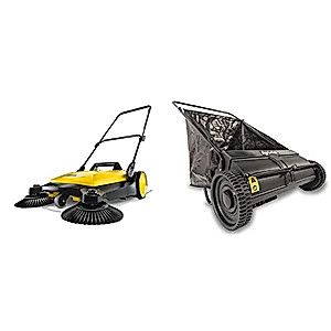 Karcher S 4 Twin Walk-Behind Outdoor Hand Push Floor Sweeper - 5.25 Gallon Capacity, 26.8" Sweeping Width, Sweeps 26,000 Square Feet/Hour & Agri-Fab 45-0218 26-Inch Push Lawn Sweeper, 26 Inches, Black