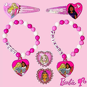 LUV HER Barbie Accrssories Girls BFF 6 Piece Toy Jewelry Box Set with 2 Rings, 2 Bead Bracelets and Snap Hair Clips Ages 3+