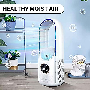 Portable Bladeless Air Cooler with 6 Gears Modes, Mini Tower Fan Cooling Fan Instant Cool & Humidify, Timer Air-cooling Fan with Atmosphere Lamp for Living Room Office