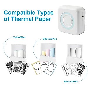 Mini Printer Portable, Pocket Thermal Printer with 7 Rolls Paper, Bluetooth Wireless Instant Photo Printer Compatible with iOS Android for Picture Receipt Label Note QR Code Inkless Printing