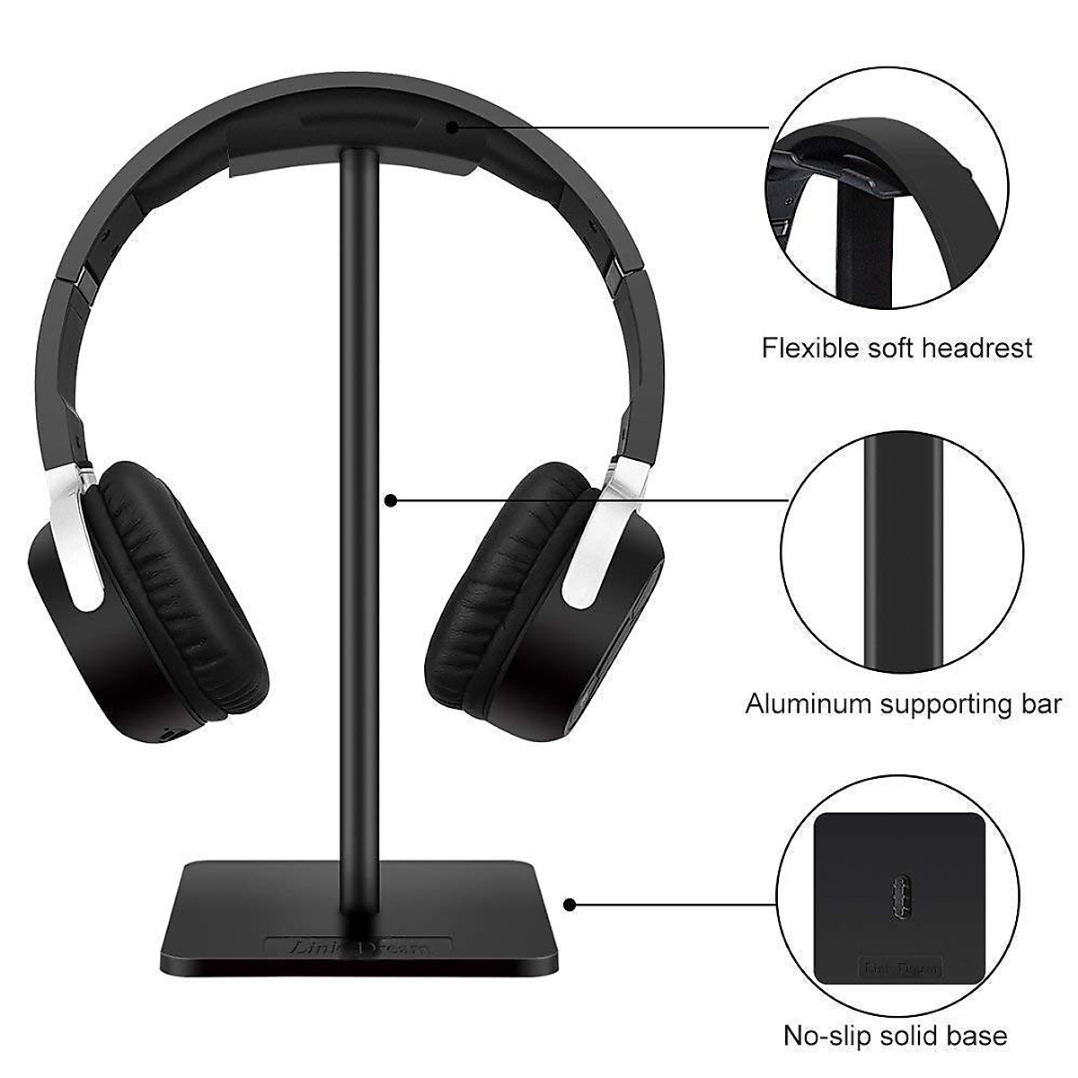 Link Dream Headphone Stand Headset Holder Gaming Headset Holder with Aluminum Supporting Bar Flexible Headrest Anti-Slip Earphone Stand for All Headphones