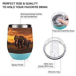 WYUSPGK 304 Stainless Steel Insulated Cup, Sunset Elephant Print Smooth Rim, Durable & Reusable - Perfect for Office, Home, And Travel