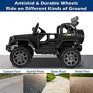 VALUE BOX Safety 12V Electric Two Seaters Ride On Car, Remote Control Kids Toddler Ride On Cars Motorized Vehicles Toy Car, Wheels Suspension, Seat Belts, LED Lights and Horn (Black)