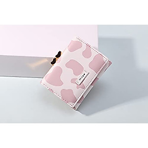 Sunwel Fashion Girls Cute Cow Print Kiss Lock Coin Pouch Tri-folded Wallet Small Wallet Cash Pocket Card Holder ID Window Purse for Women