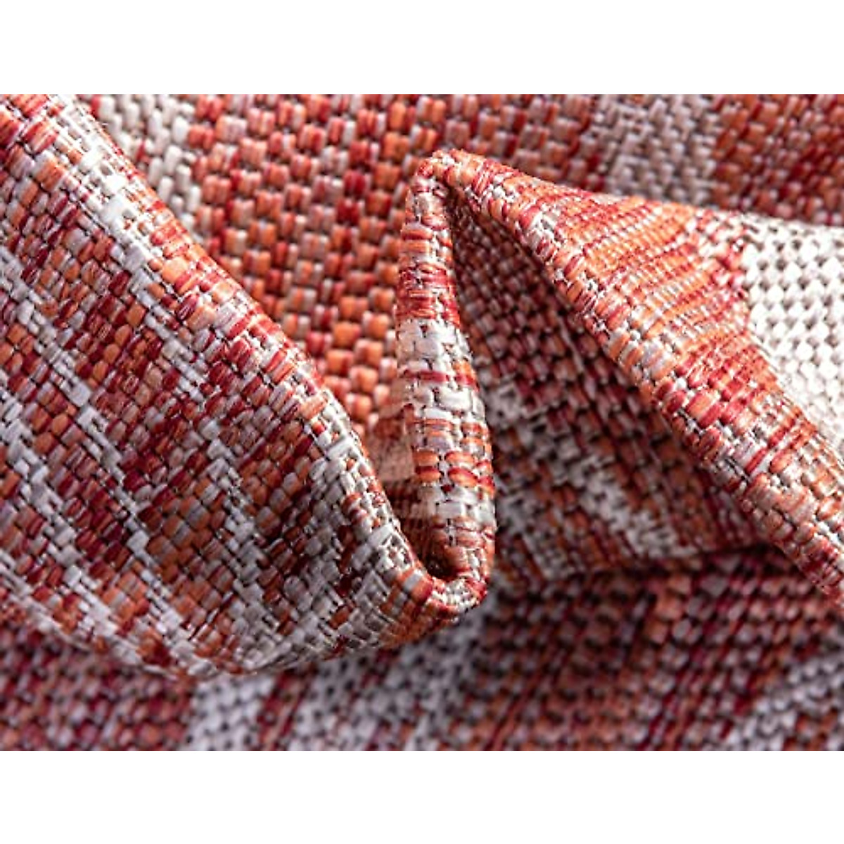 Unique Loom Outdoor Botanical Collection Area Rug - Leaf (5' 1" x 8' Rectangle, Rust Red/ Gray)