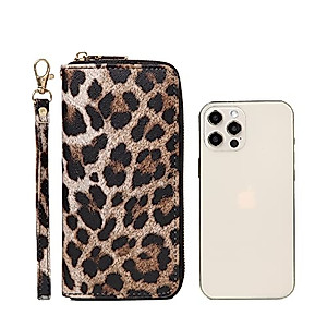 Foyinbet Leopard Print Wallets for Women Cheetah Animal Print Wallet and Purse Leather Zipper Closure Card Slots Brown