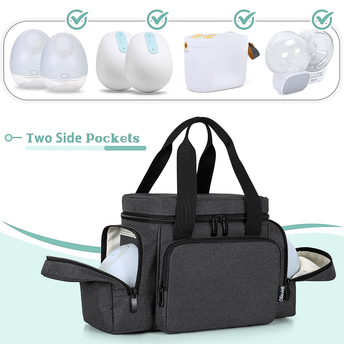 BAFASO Insulated Wearable Breast Pump Bag (with a Waterproof Pad) Compatible with Momcozy S12 Pro, Momcozy M5 and Elvie, Wearable Breast Pump Carrying Case, Black