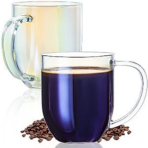 Aquach Glass Coffee Mug 15 oz Set of 2, Colorful Cup with Handle for Hot/Cold Beverage, Thicker Quality