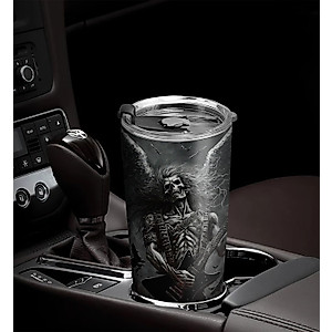 20oz Metal Rock Skull Reaper Electric Guitar Tumbler, Guitarist, Musician Gifts, Coffee Thermos for Men, Stainless Steel Double Wall Vacuum Insulated Coffee Mug, Travel Cup with Lid