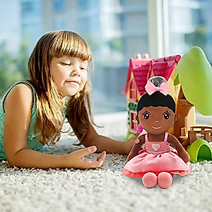 Maxshop Plush Dolls 17'' First Baby Doll for Kids Super Soft Plush Toy (Pink Dress Princess Black Doll)