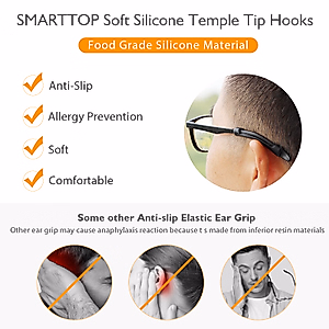 SMARTTOP Soft Silicone Eyeglasses Temple Tips Sleeve Retainer,Anti-Slip Elastic Comfort Glasses Retainers For Spectacle Sunglasses Reading Glasses Eyewear (6Pairs Black)