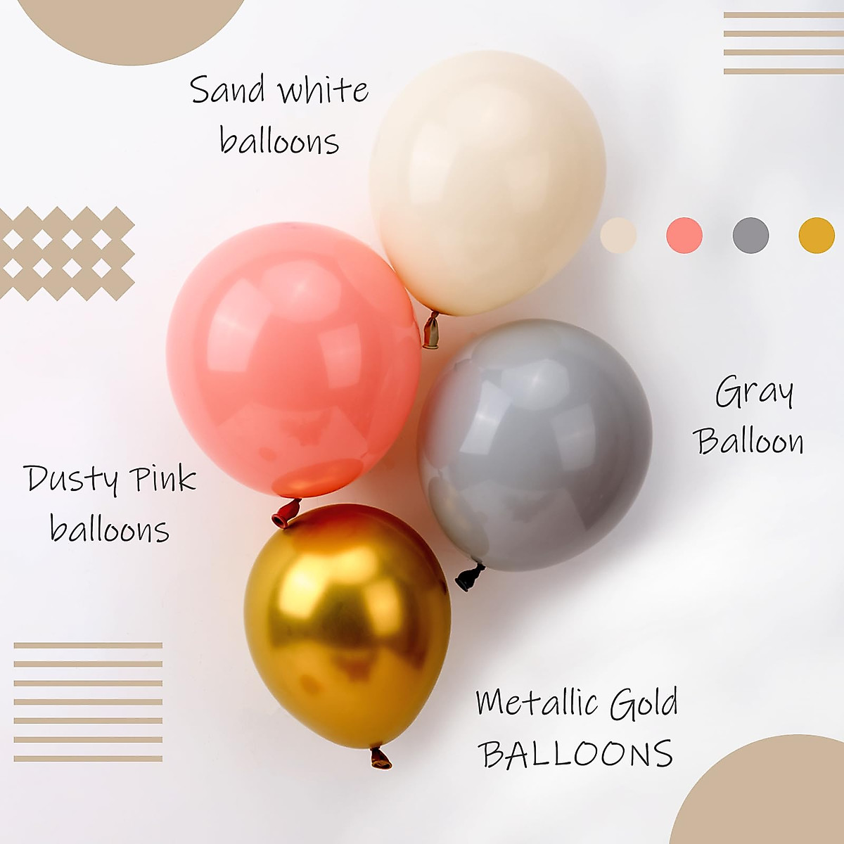 RUBFAC 144Pcs Boho Blush Balloons Garland, Pink And Gold Balloon Arch Kit, Dusty Pink Grey Sand White Balloons for Girl Birthday Wedding Baby Shower Party Decorations