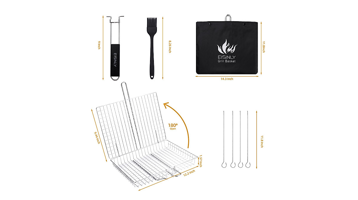 Portable Grill Basket for BBQ - Stainless Steel & Removable Handle