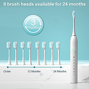 2 Pack Sonic Electric Toothbrush for Adults and Kids, Rechargeable Electric Toothbrushe with 8 Brush Heads, 6 Modes, 2 Minutes Smart Timer, 4 Hours Fast Charge for 45 Days(White-Black)