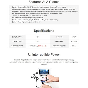 Waveshare UPS HAT for Raspberry Pi 5/4B, 5V Uninterruptible Power Supply Charge and Power Output at The Same Time