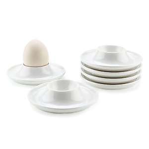 ComSaf Porcelain Egg Cups Plates with Base, Soft Boiled Egg Cup Holders White, Pack of 6