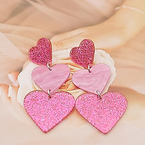 Pink Heart Earrings for Women,Double Heart Drop Earrings Y2K Lover Heart Dangle Earrings Summer Beach Acrylic Candy-colored Earrings Valentine's Day Jewelry Gift (pink)