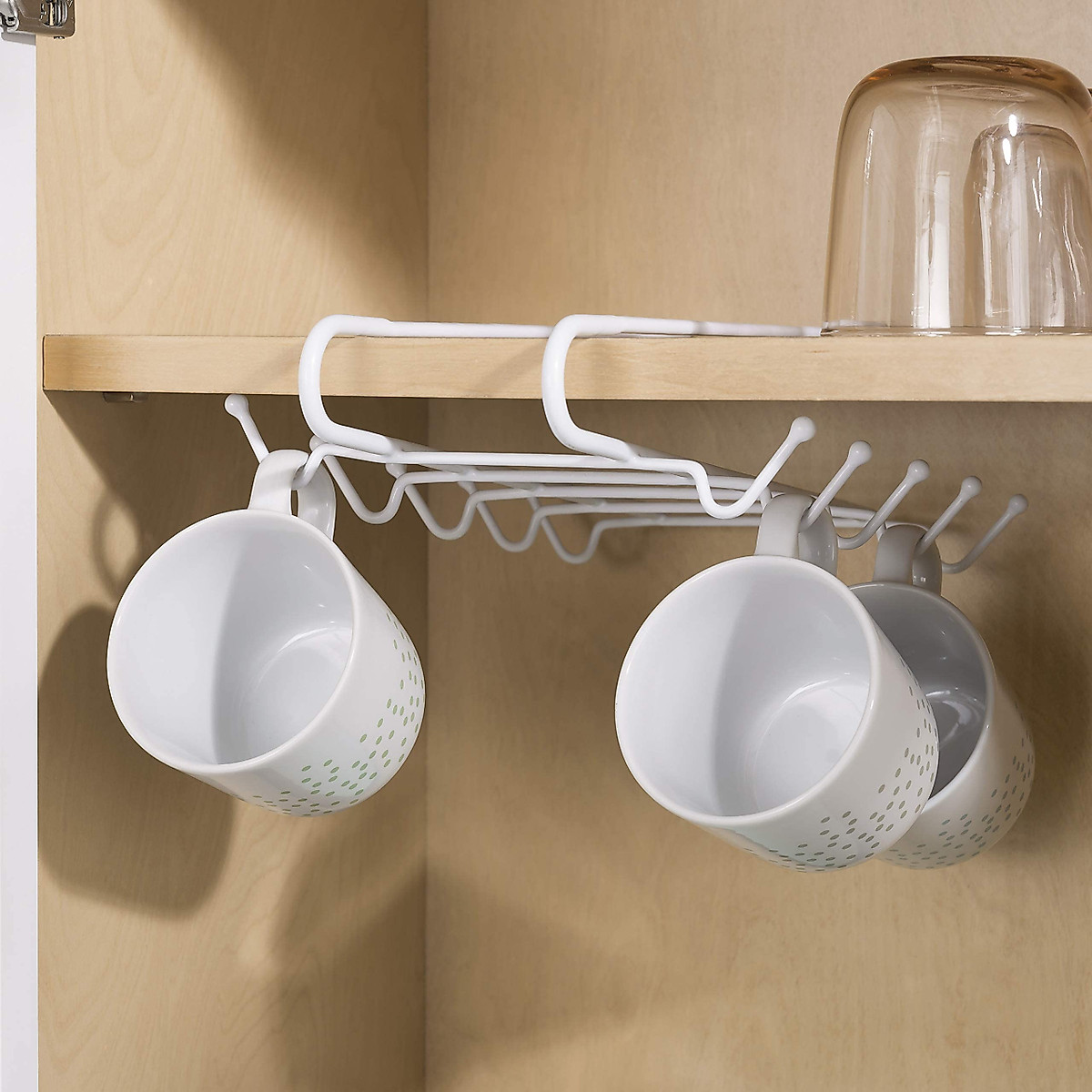 Home Basics 10 Hook Under Shelf Mugs Cup Storage Drying Holder Rack, and closet or Cabinet Hanging Organizer Rack for Ties and Belts, White