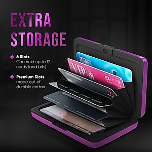 TopMost Aluminum Wallet, Card Case Wallet, Metal RFID Credit Card Holder for Men & Women, 6 Cotton Slots for 12 Cards And Bills, Rfd Protective (Purple)