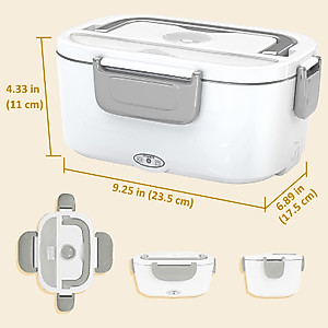 Adocfan Electric Lunch Box, Fast 60W 3 in 1 Portable Food Heater Car Use 12V/24V and Home Use 110V, Leak proof, Removable Stainless Steel Container, Fork, Spoon and Carry Bag (Gray)