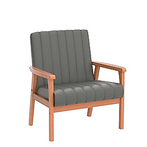 Edenbrook Carlton Exposed Wooden Arm Accent Chair for Living Room-Real Wood-Modern Channeled Tufting, Gray