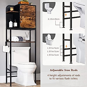 Becko US Over The Toilet Storage Cabinet with Doors & Adjustable Shelves, Bathroom Storage Organizer Shelf with Toilet Paper Holder, Tall Freestanding Multifunctional Rack